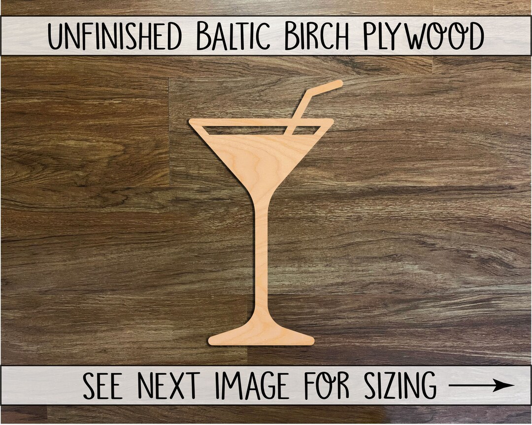 Martini Glass Wood Cutout Shapes, Laser Cut DIY Craft, Blank Wood Craft ...