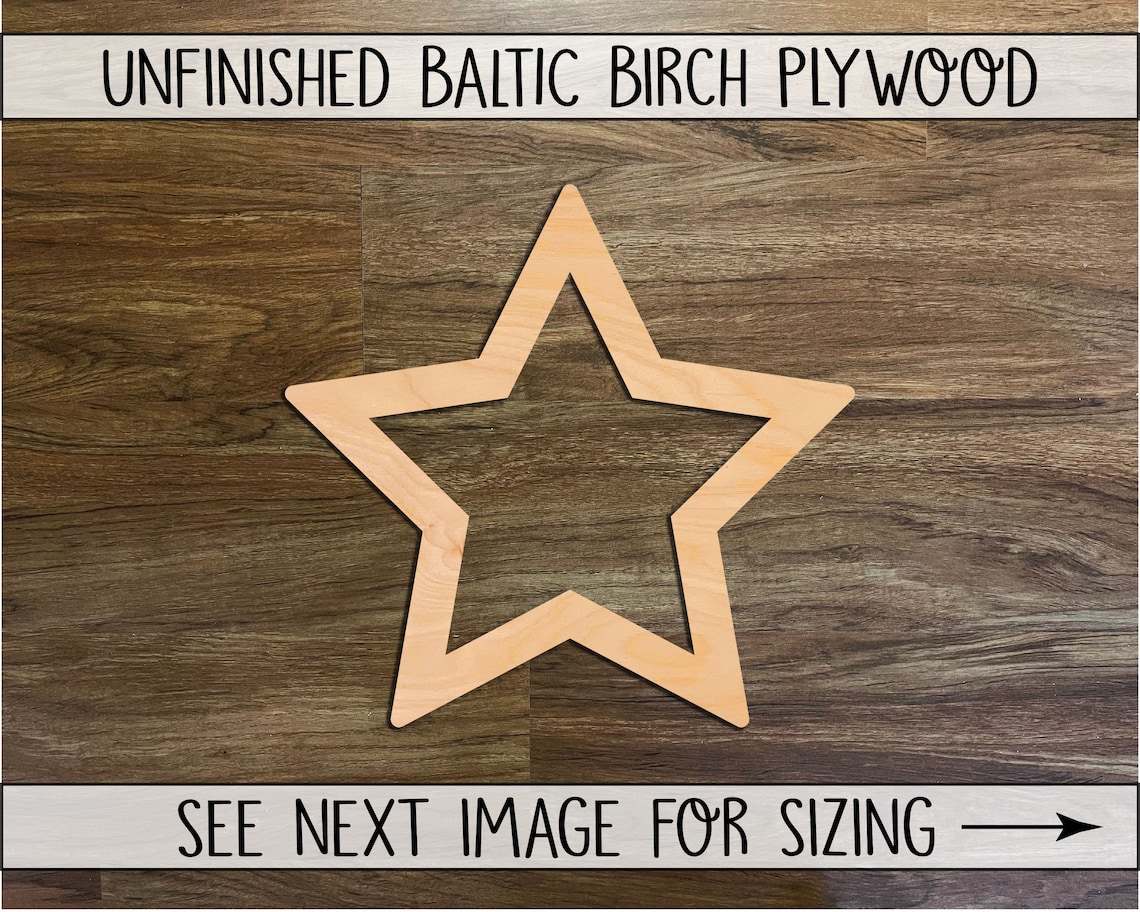Star Shape Outline Wood Cutout, Unfinished Wood Blanks, Laser Cut ...