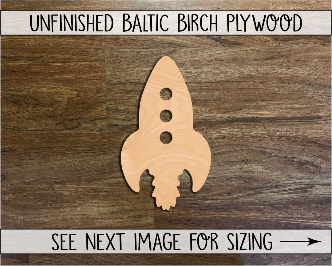 Wood Rocket Shape Cut Out, Unfinished Wood Spaceship Laser Cut Out ...