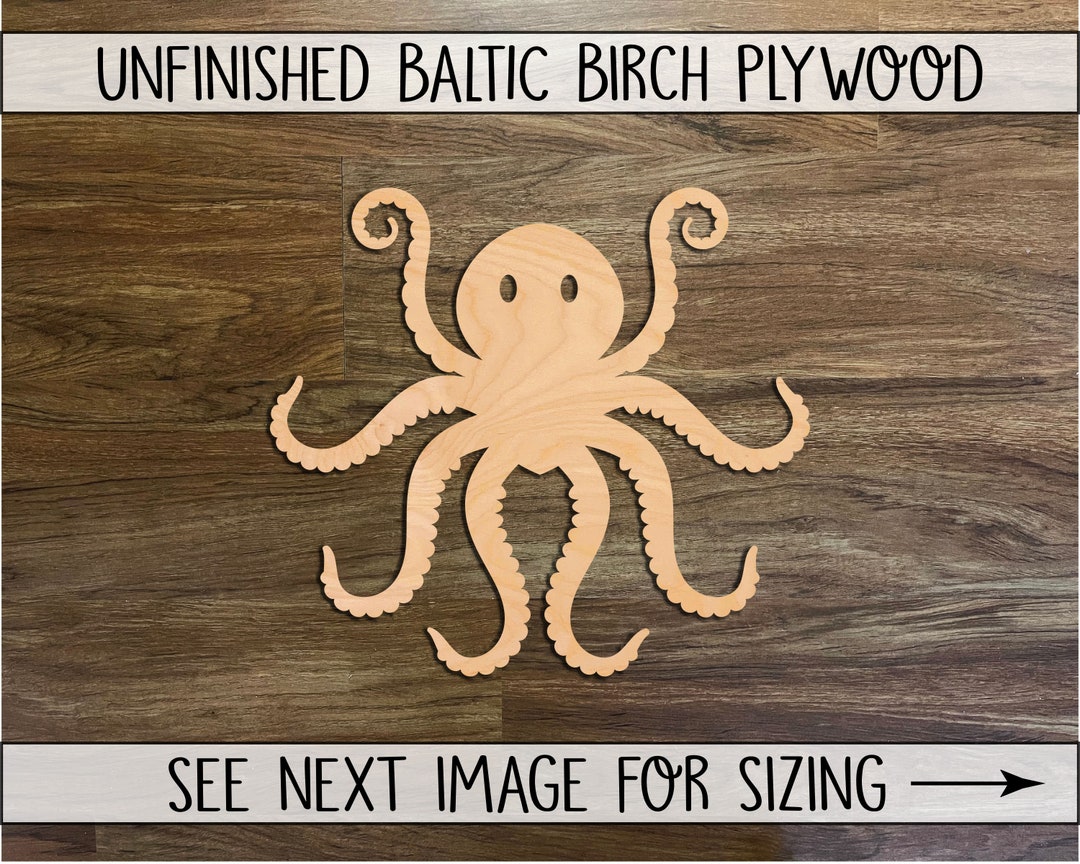Large Octopus Wood Shape Cutout, Unfinished Wood Blanks, Laser Cut ...