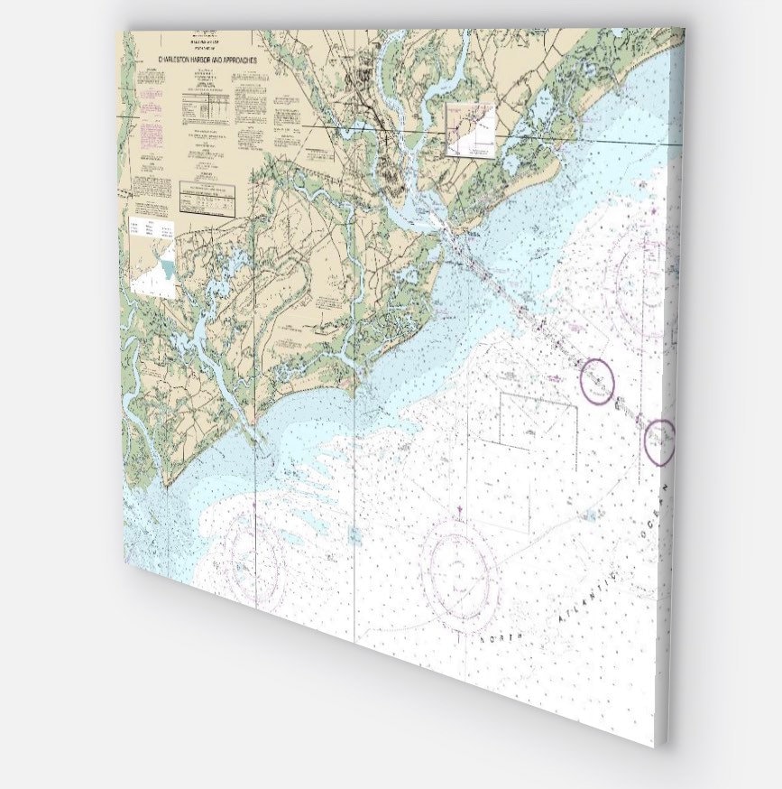 Nautical Chart 11520 on Canvas , Charleston Harbor Carolina Nautical ...