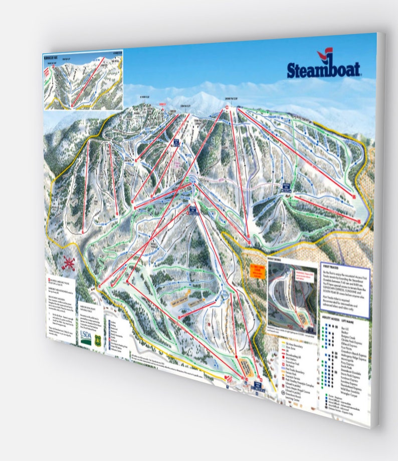 New Steamboat Colorado Ski Trail Map Canvas Wrap, 30"x40" Wall Art ...