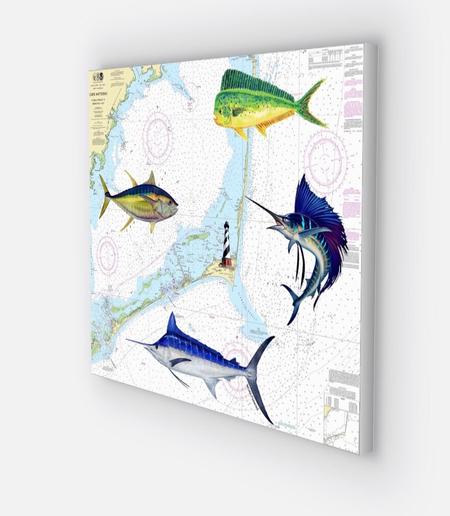Outer Banks Nautical Chart on Canvas , Hatteras North Carolina Nautical ...