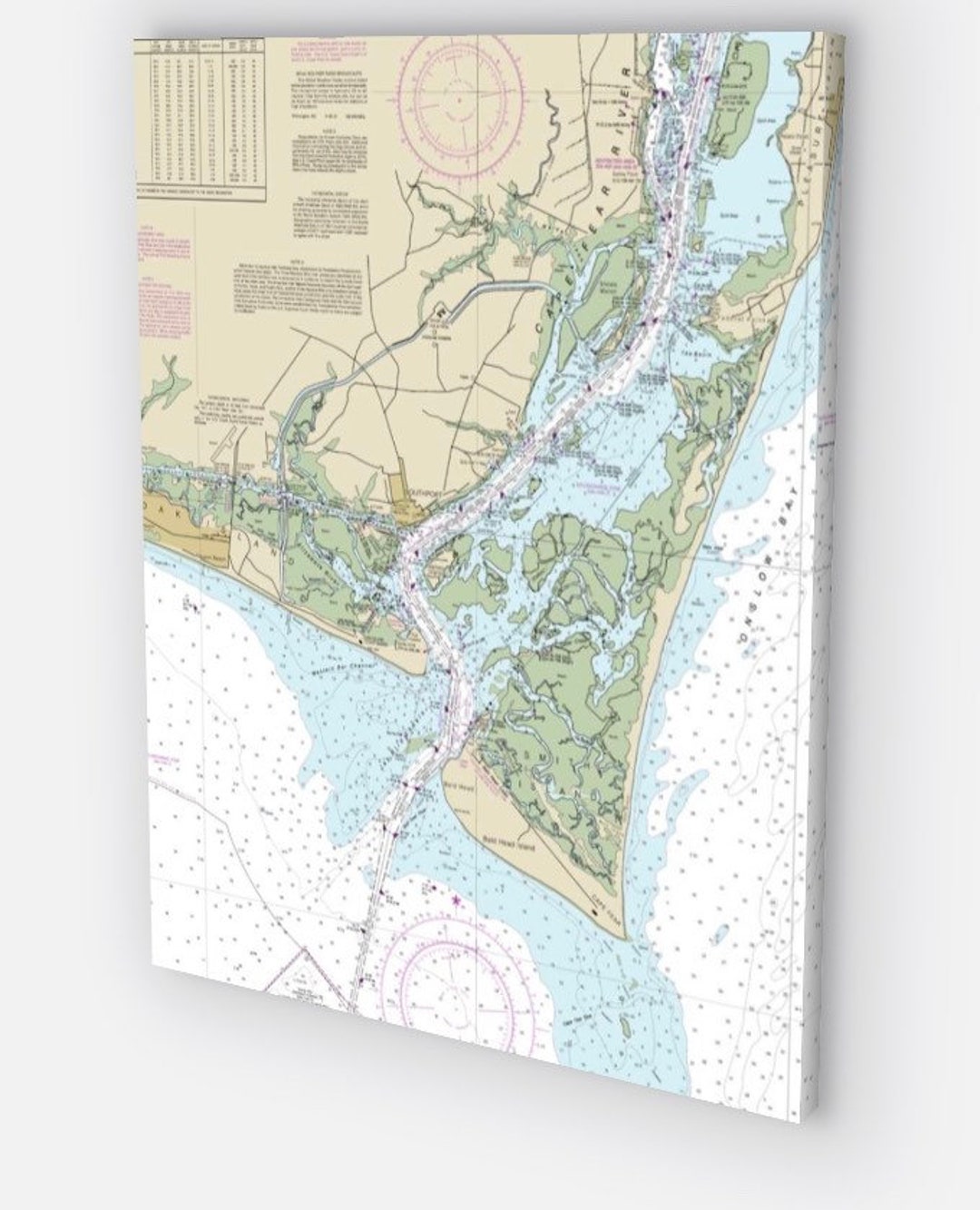 Bald Head Island Nautical Chart on Canvas , South Port North Carolina ...