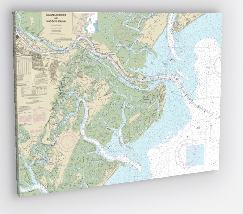 Savannah Nautical Chart on Canvas , Savannah Harbor Tybee Island Nautical Chart Art. Canvas ...