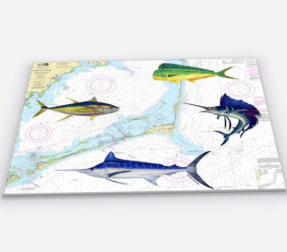 Outer Banks Nautical Chart on Canvas , Hatteras North Carolina Nautical Chart Art. Canvas ...