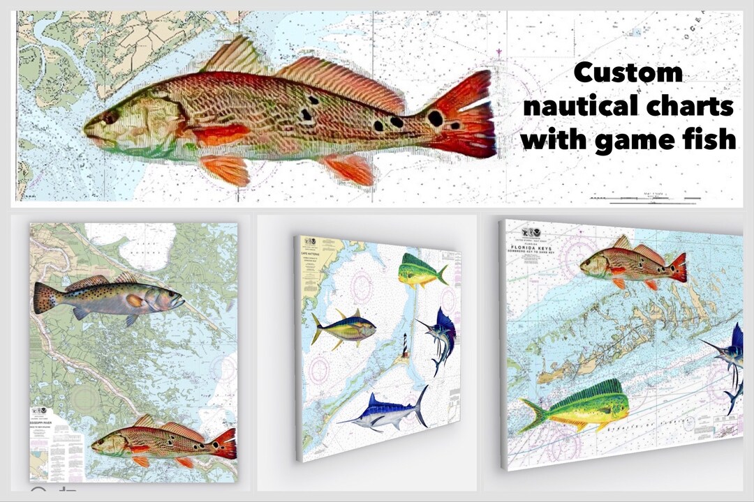 Custom NOAA Charts With Saltwater Fish Nautical Map/chart Printed on ...