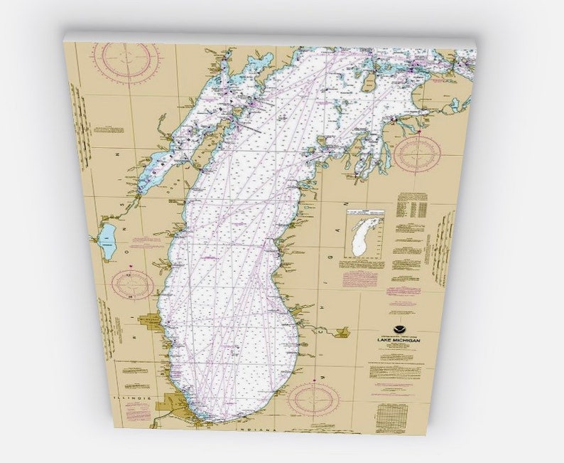 Lake Michigan Nautical Map / Chart - Canvas- Nautical Map / Chart ...