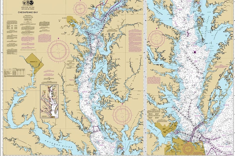 Chesapeake Bay Nautical Chart Canvas Print , Color Chesapeake Bay Map ...