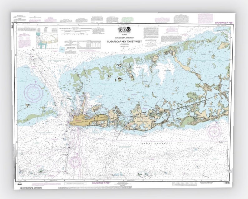 Key West Florida Nautical Chart 18x32canvas Prints, Key West Island Art ...