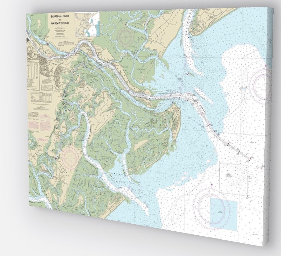Savannah Nautical Chart on Canvas , Savannah Harbor Tybee Island Nautical Chart Art. Canvas ...