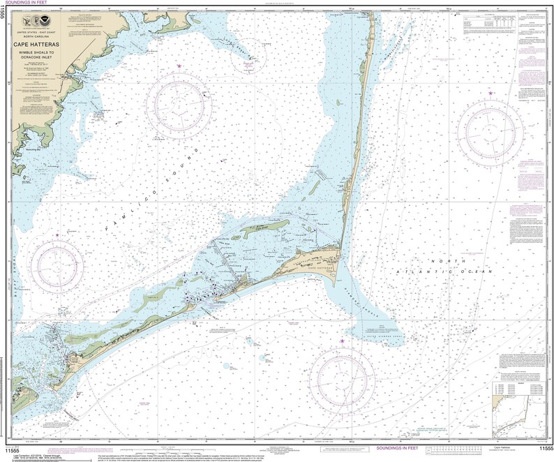 Outer Banks Nautical Chart on Canvas , Hatteras North Carolina Nautical ...