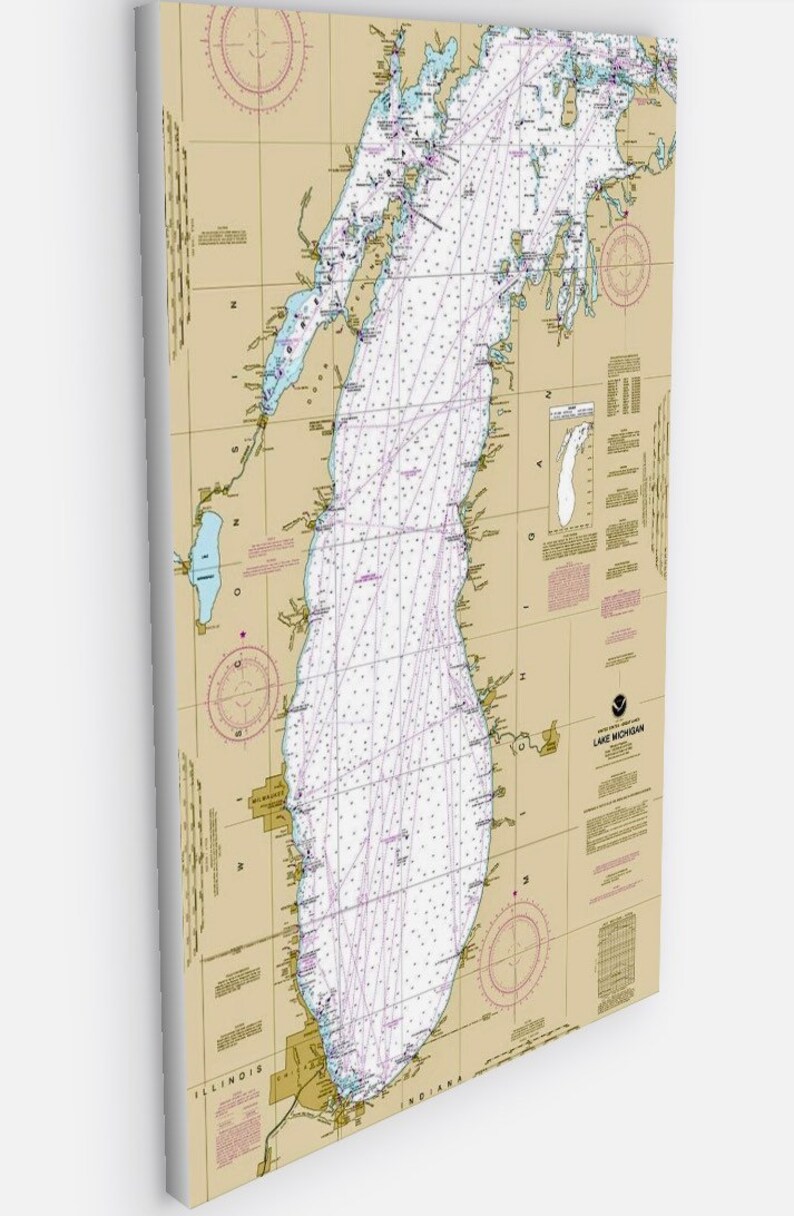 Lake Michigan Nautical Map / Chart - Canvas- Nautical Map / Chart ...