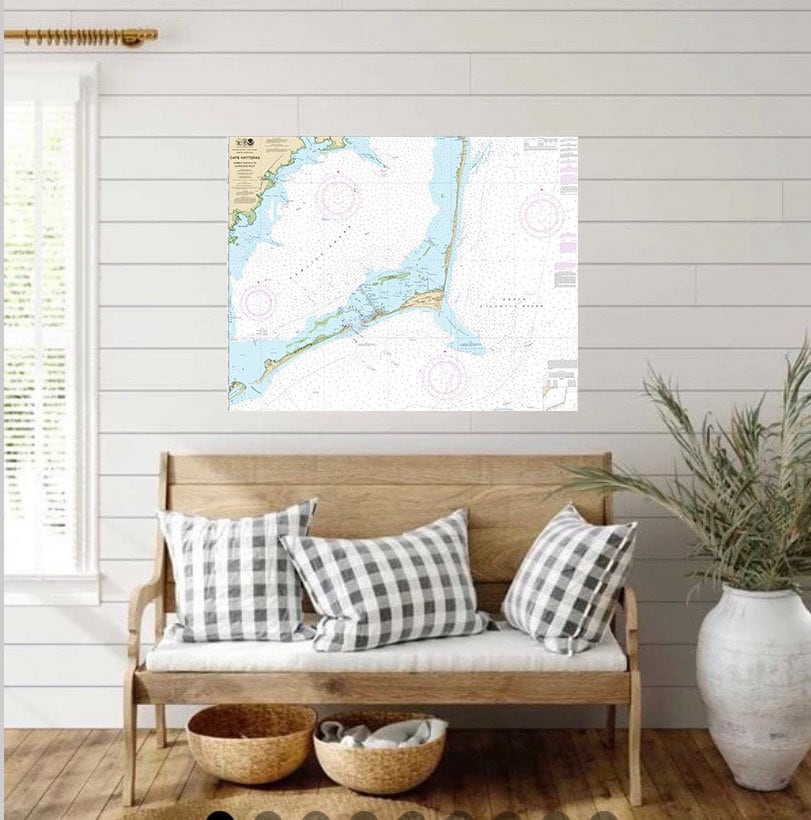 Outer Banks Nautical Chart on Canvas , Hatteras North Carolina Nautical Chart Art. Canvas ...