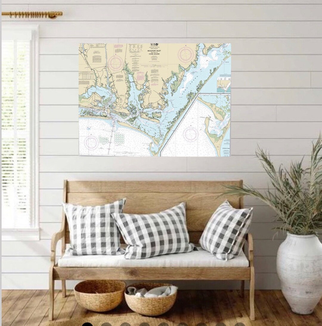 Beaufort NC Nautical Chart on Canvas , Morehead City , Atlantic Beach ...