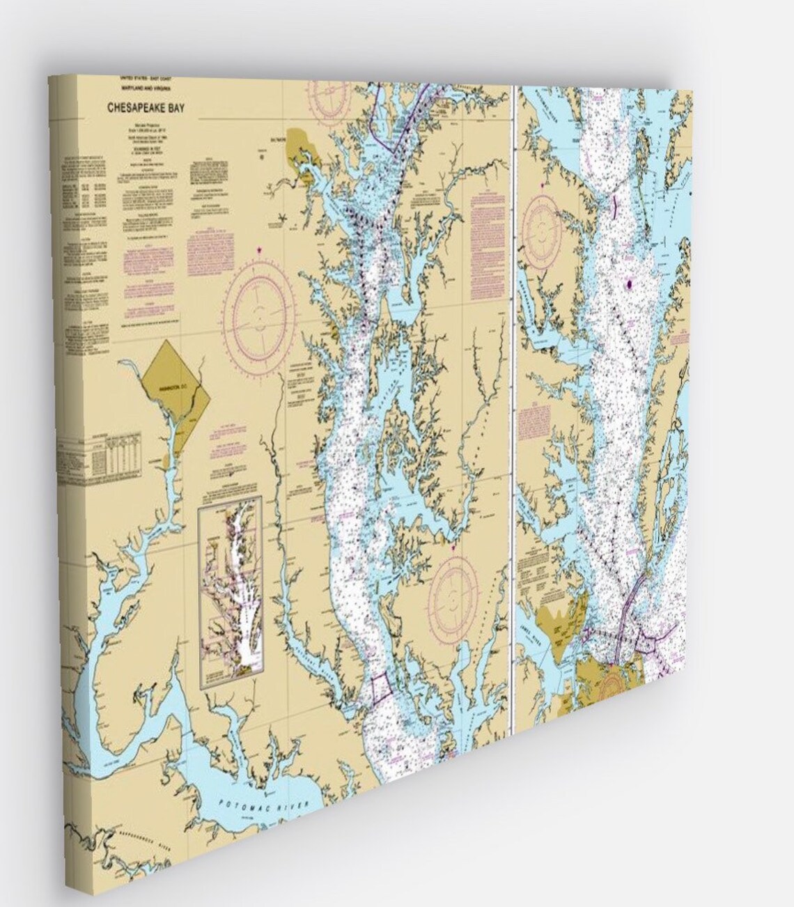 Chesapeake Bay Nautical Chart Canvas Print , Color Chesapeake Bay Map ...