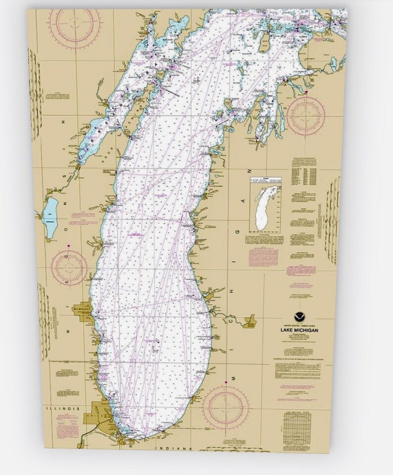 Lake Michigan Nautical Map / Chart - Canvas- Nautical Map / Chart ...