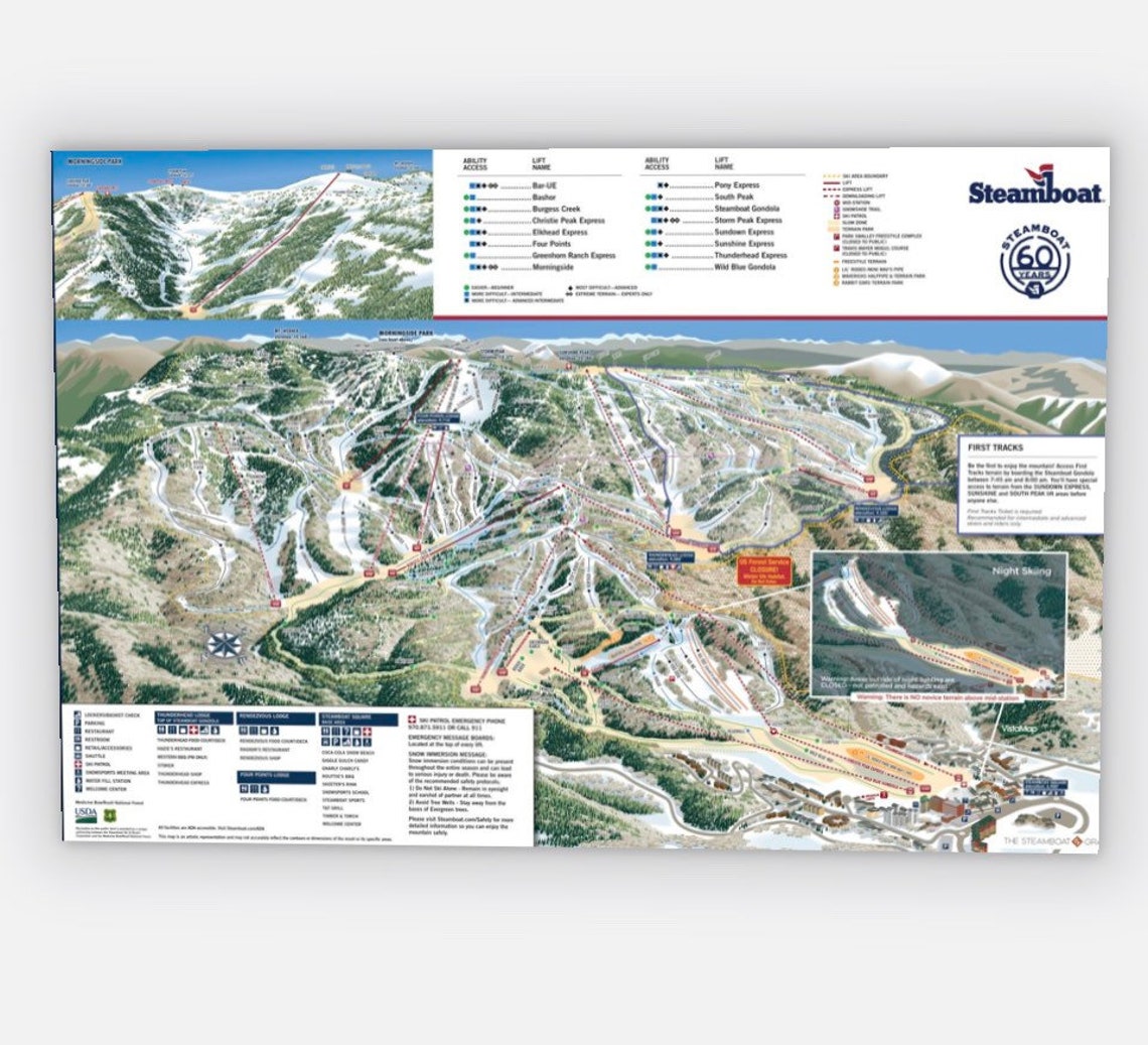 Steamboat Ski Trail Map Canvas Print Steamboat Colorado Ski Map ...