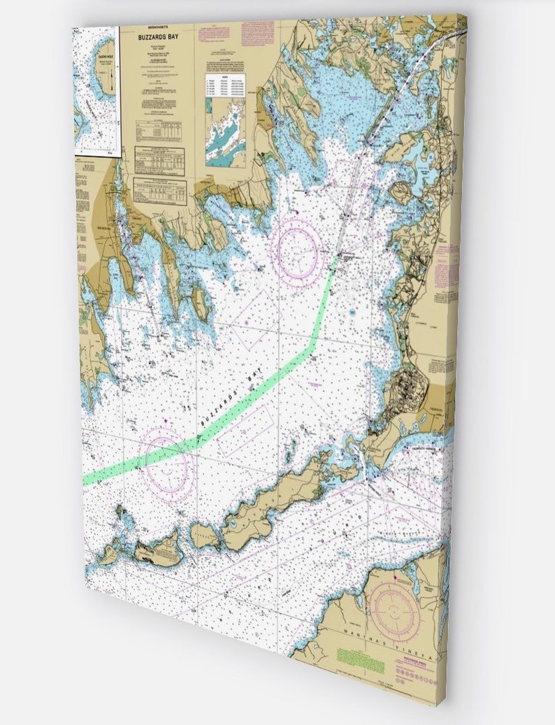 Buzzard Bay Nautical Charts on Canvas , Buzzards Bay, MA Cape Cod Canal ...