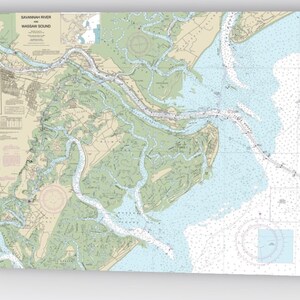 Savannah Nautical Chart on Canvas , Savannah Harbor Tybee Island ...