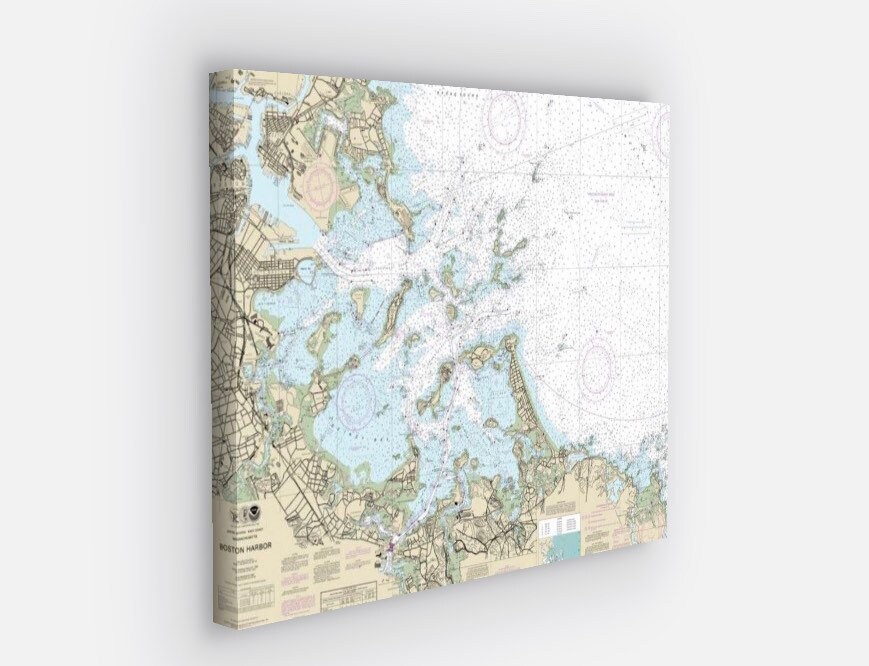 Boston Harbor Nautical Chart Canvas , Boston Harbor Nautical Chart Art ...
