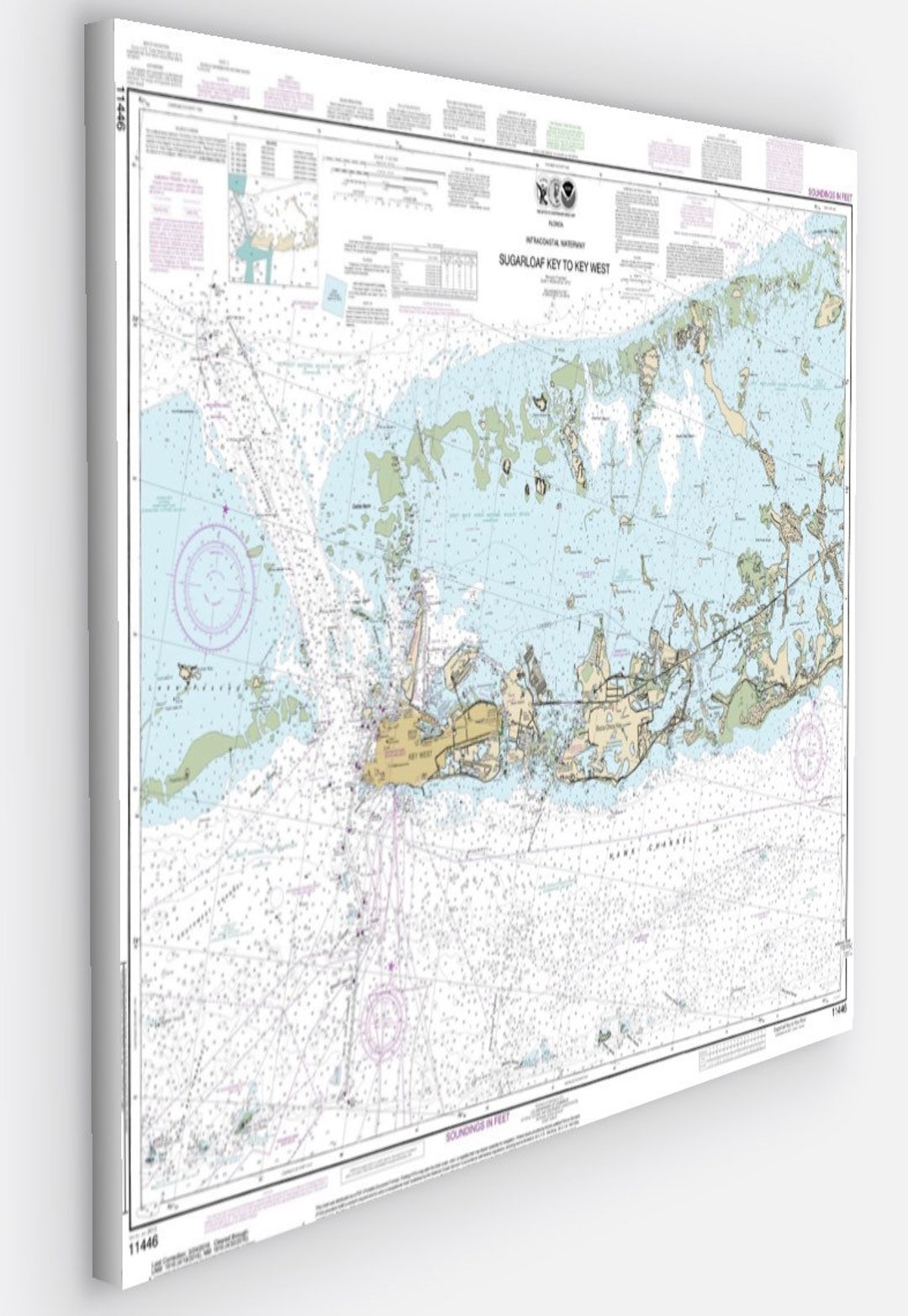 Key West Nauticalchart Canvas Wrap, Key West Nautical Chart 20x16 ...