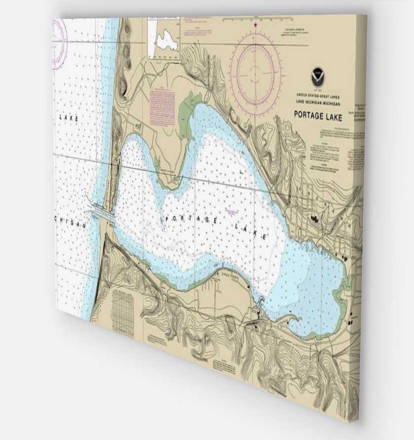 Onekama, Portage Lake, Michigan - Nautical Map / Chart - Canvas, Lake ...