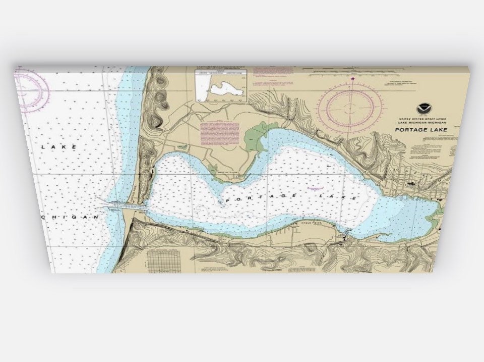 Onekama, Portage Lake, Michigan - Nautical Map / Chart - Canvas, Lake ...