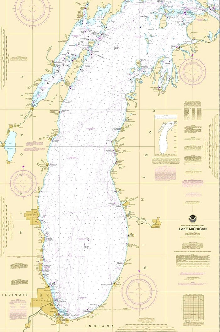 Lake Michigan Nautical Map / Chart Canvas Nautical Map / Chart Great ...