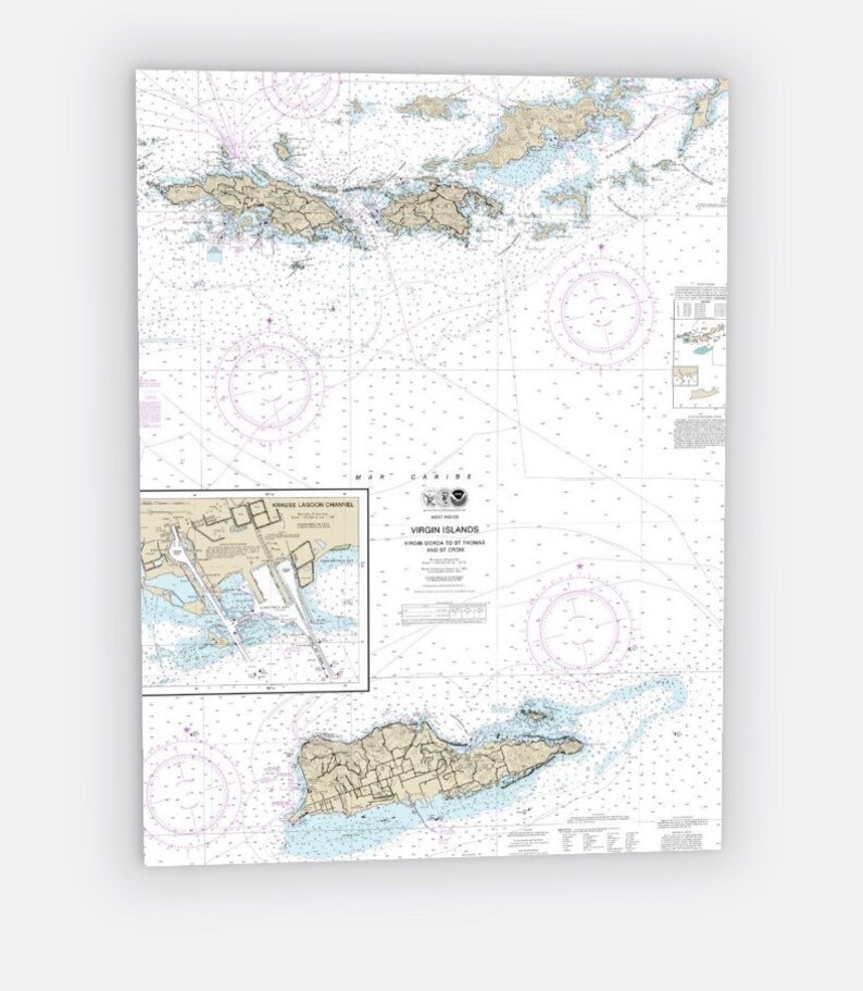 US Virgin Islands Nautical Chart Canvas Prints, St Thomas VI Canvas ...