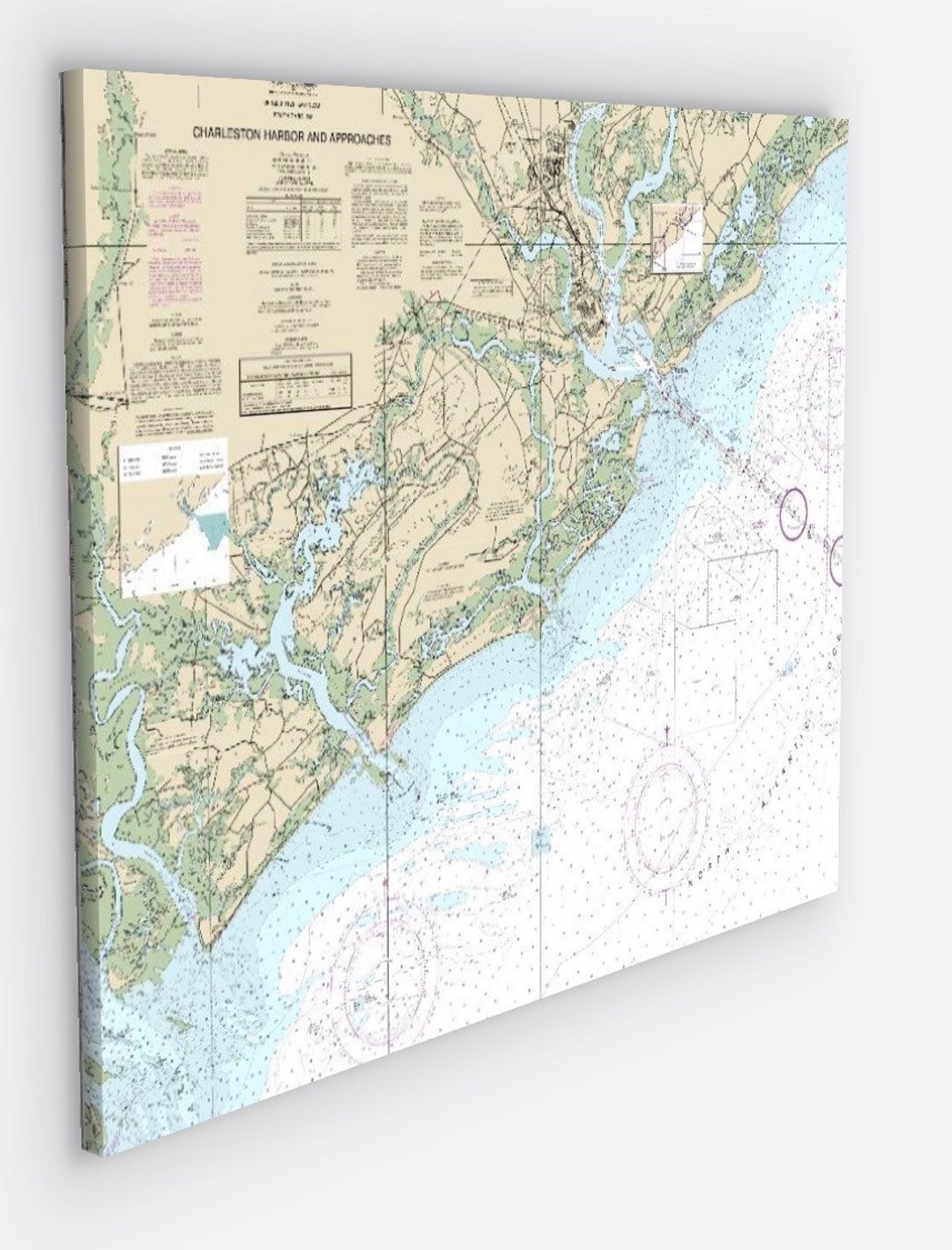 Nautical Chart # 11520 on Canvas , Charleston Harbor Carolina Nautical ...