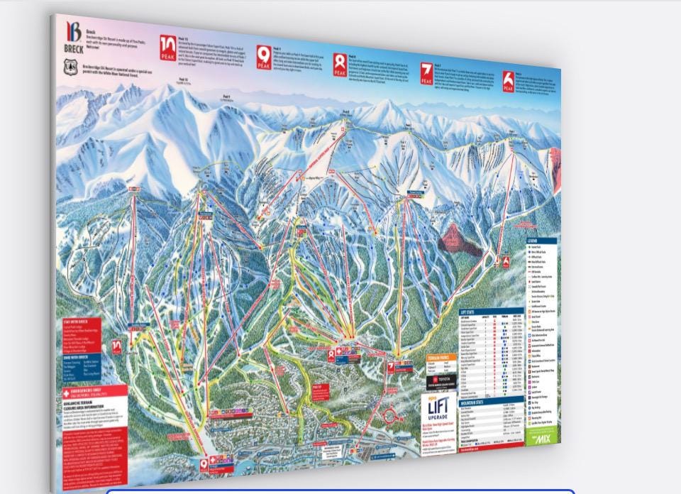 Breckenridge Canvas Trail Map 18" X 24" Canvas Wrap With White Edges ...