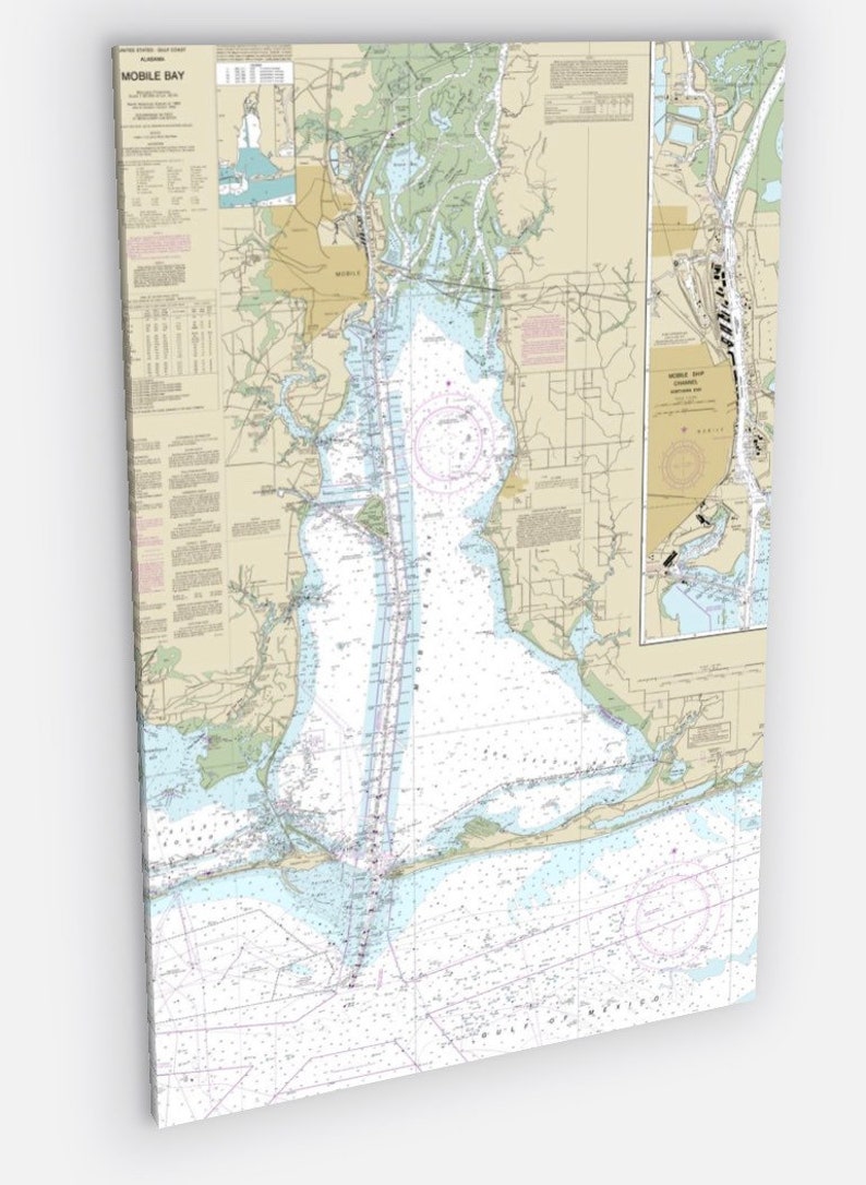 Mobile Bay Nautical Chart Canvas , Mobile Bay Alabama Nautical Chart Art. Mobile Bay Art on ...