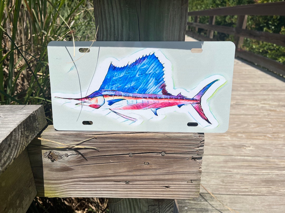 Sailfish Watercolor License Plate, Fisherman Decorative License Plate ...