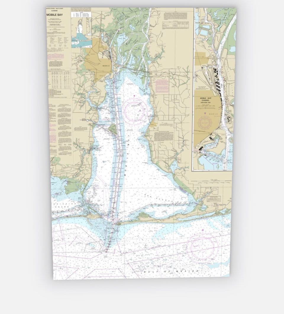 Mobile Bay Nautical Chart Canvas , Mobile Bay Alabama Nautical Chart ...