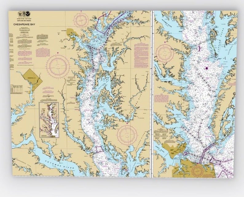 Chesapeake Bay Nautical Chart Canvas Print , Color Chesapeake Bay Map ...