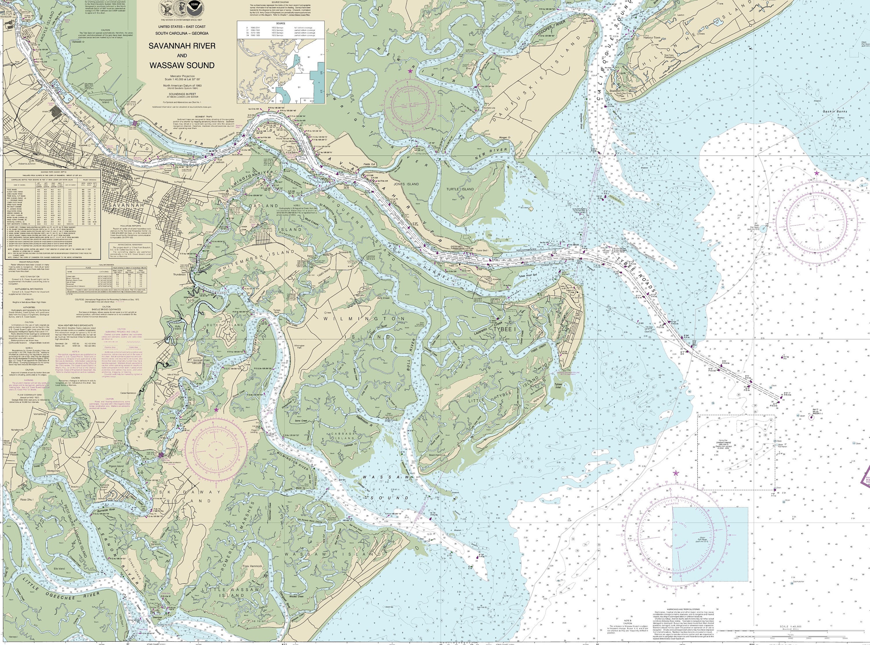 Savannah Nautical Chart on Canvas , Savannah Harbor Tybee Island ...