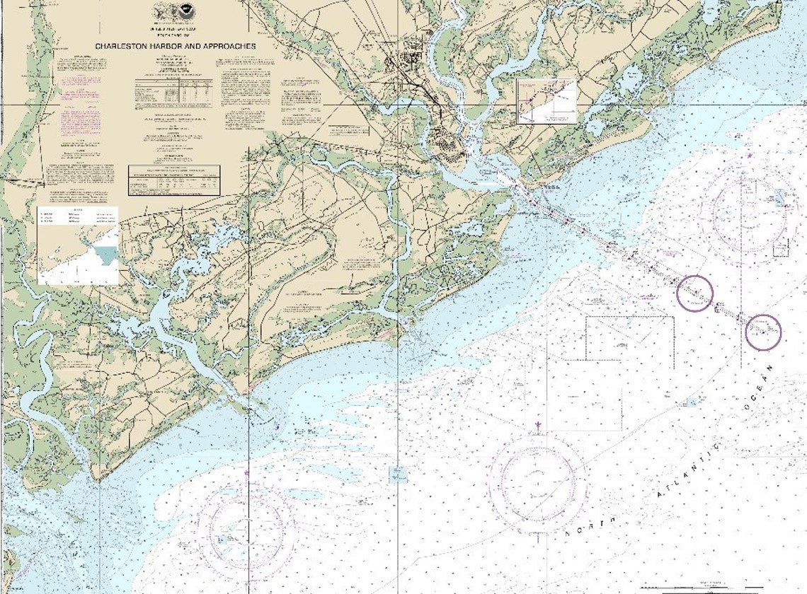 Nautical Chart # 11520 on Canvas , Charleston, Folly and Kiawah Map ...