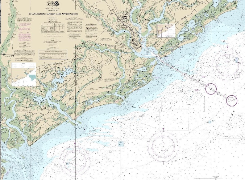Nautical Chart 11520 on Canvas , Charleston, Folly and Kiawah Map South ...