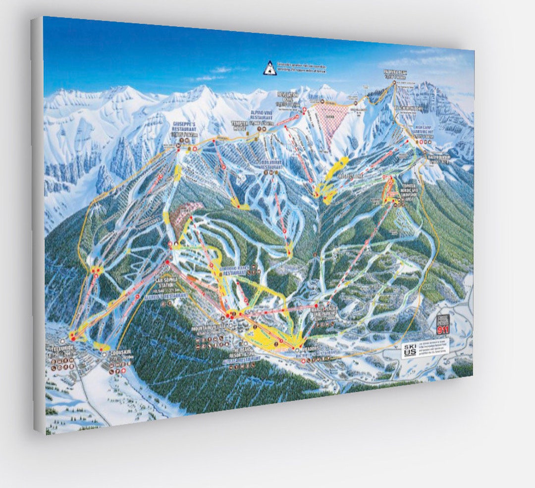 Telluride Colorado Ski Trail Map Canvas Wrap, 24"x 36" Wall Art ...