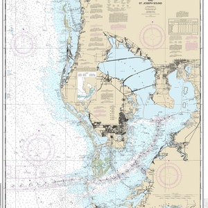 Tampa Bay Nautical Chart on Canvas , Clearwater Florida Nautical Chart ...