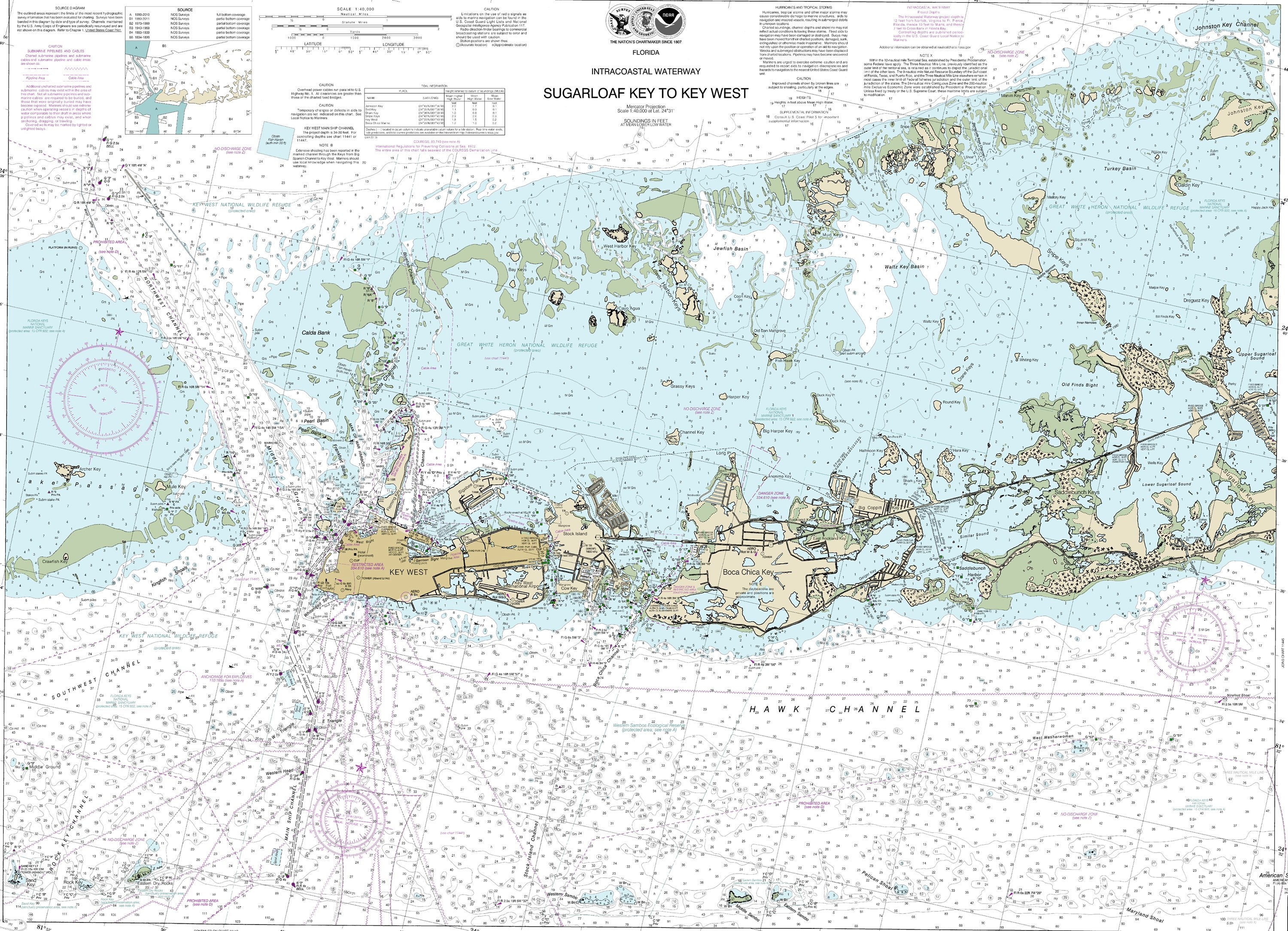 Florida Keys Nautical Charts Canvas , Key West Nautical , Key West ...