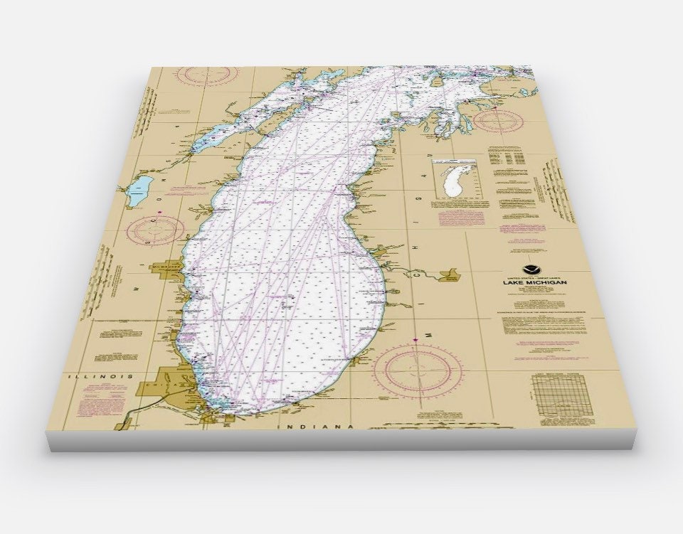 Lake Michigan Nautical Map / Chart Canvas Nautical Map / Chart Great ...