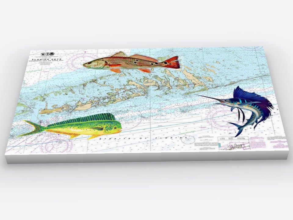 Florida Keys , Key West Nautical Chart - Printed Canvas 30"x 40" Free ...