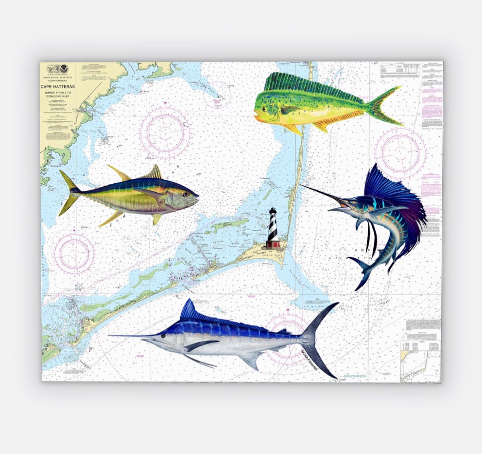 Custom NOAA Charts With Saltwater Fish Nautical Map/chart Printed on ...