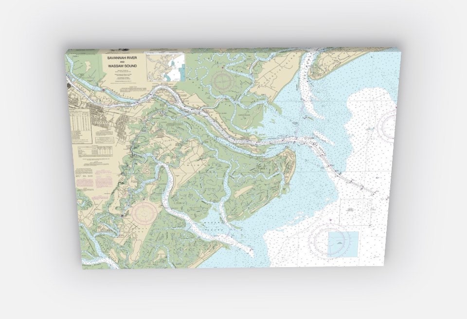 Savannah Nautical Chart on Canvas , Savannah Harbor Tybee Island ...