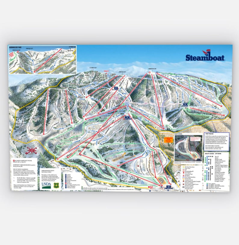 New Steamboat Colorado Ski Trail Map Canvas Wrap, 24"x 36" Wall Art ...