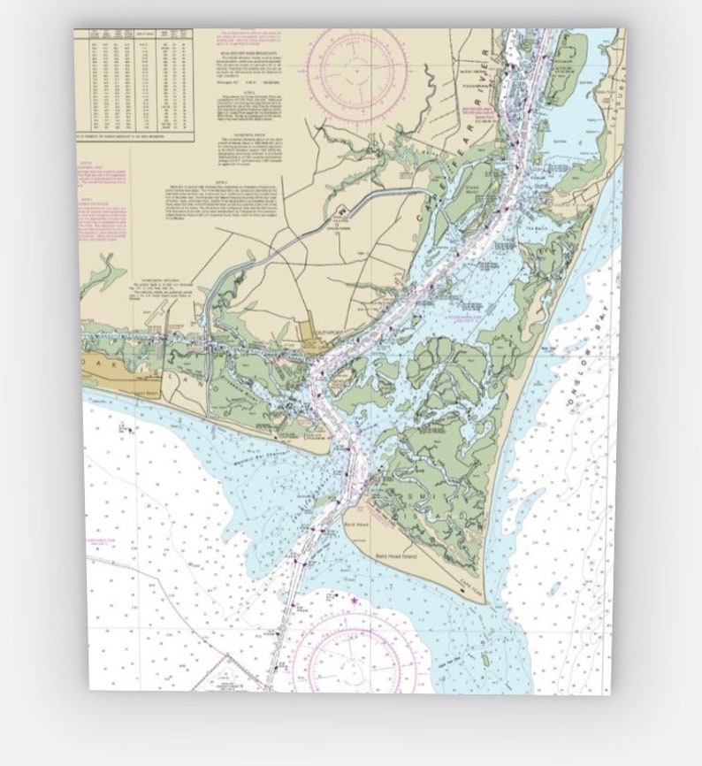 Bald Head Island Nautical Chart on Canvas , South Port North Carolina ...