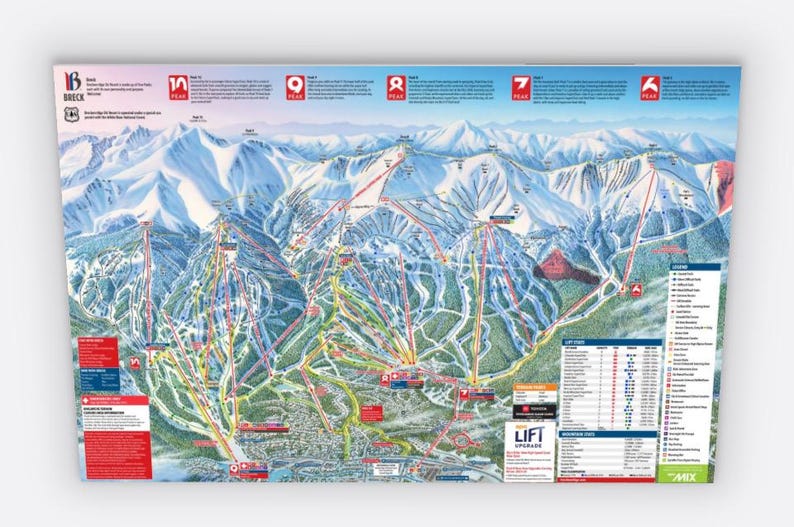 Breckenridge Canvas Trail Map 18" X 24" Canvas Wrap With White Edges, Breckenridge Colorado Ski ...