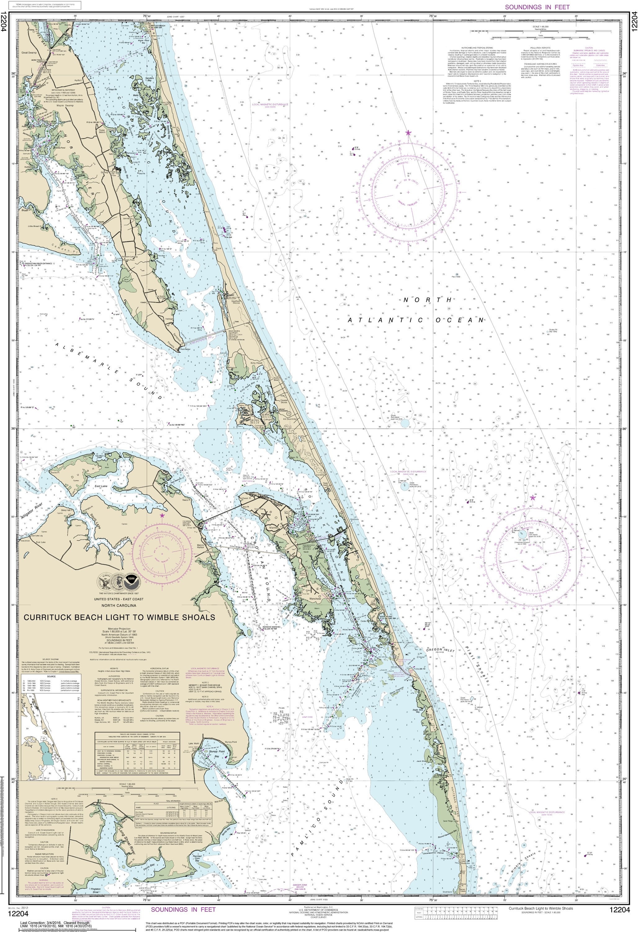Outer Banks Nautical Chart on Canvas , Outer Banks North Carolina ...